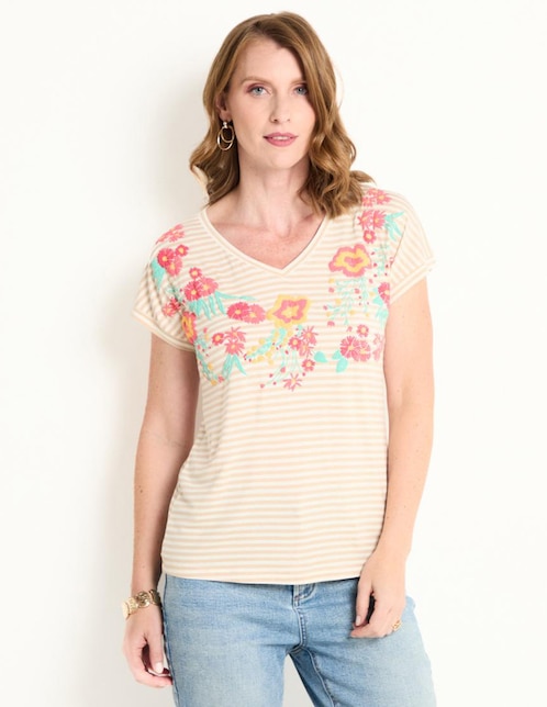 Playera manga corta La Mode cuello V para mujer 1
